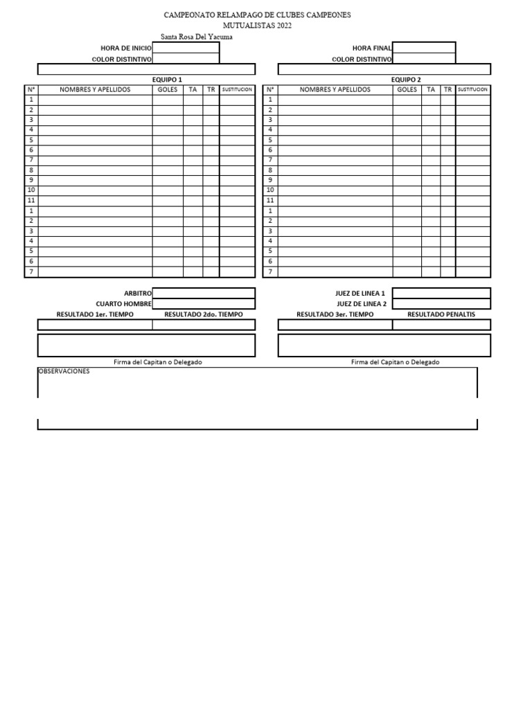Planilla de Futbol | Descargar gratis PDF | Asociación de Futbol | Deportes