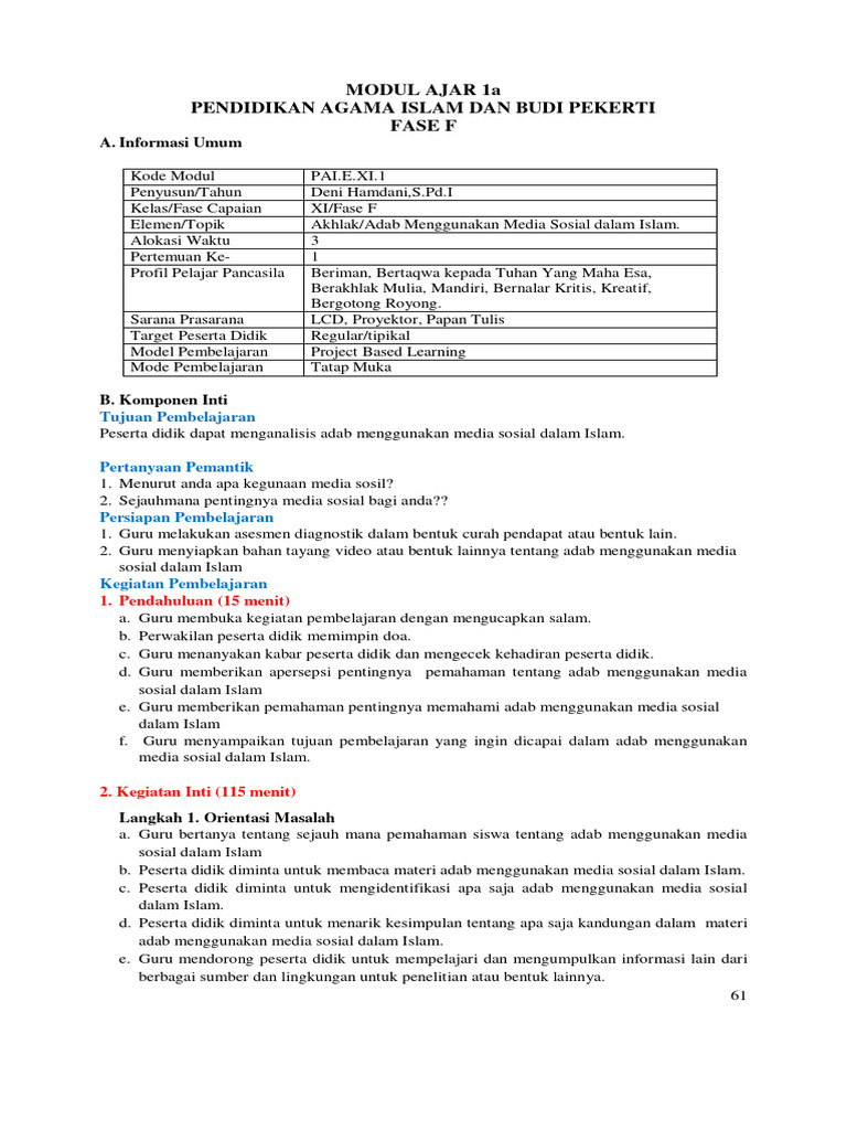 Modul Ajar Pai SMK Kelas Xi Bab 8 - Adab Menggunakan Media Sosial... | PDF | Karier ...