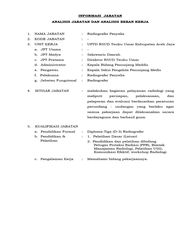 Anjab Radiografer Penyelia | PDF | Teknologi & Rekayasa