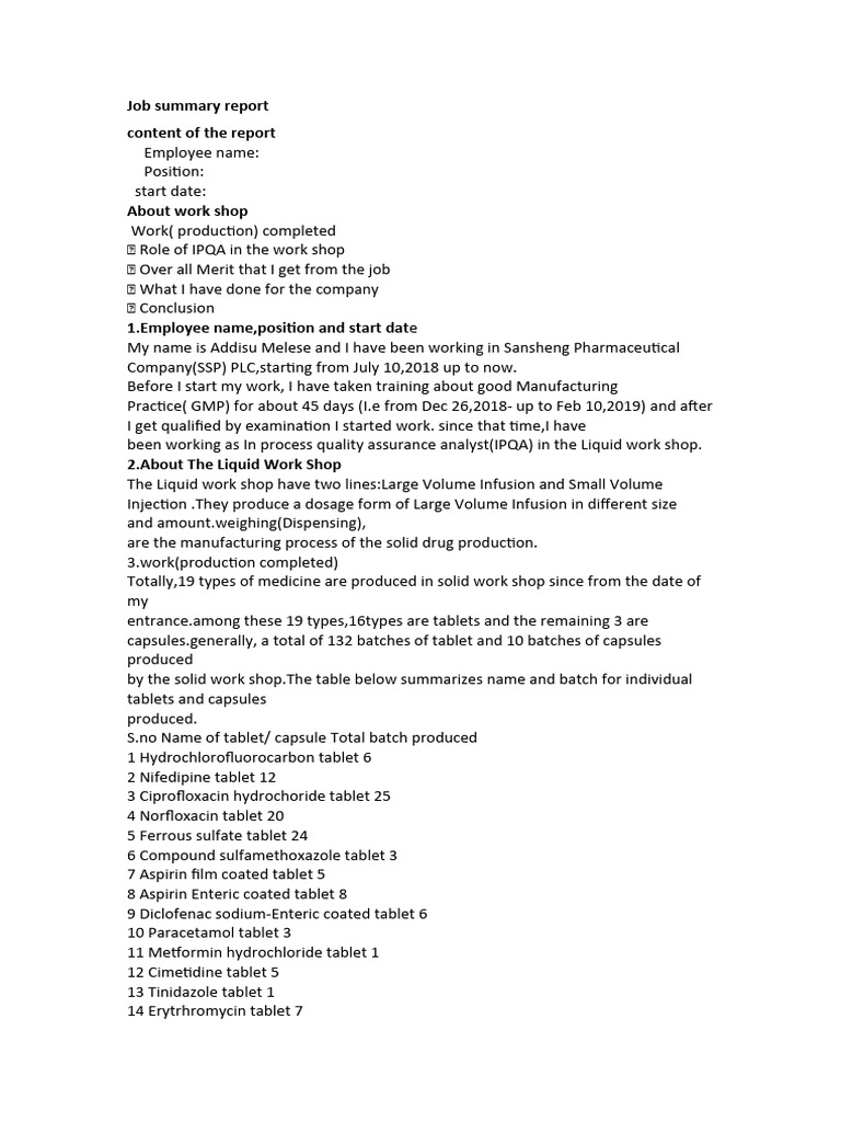 Job Summary Report Content of The Report | Download Free PDF | Tablet ...