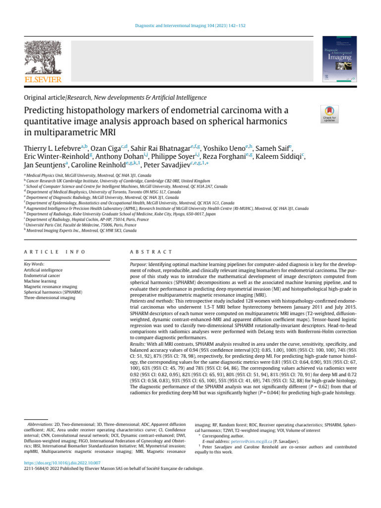 Quantitative Image Analysis Approach Based On Spherical Harmonics in Multiparametric MRI | PDF ...