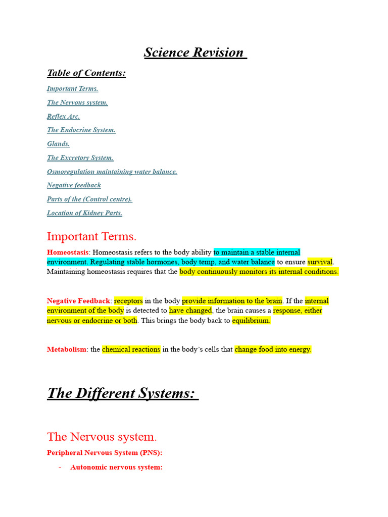 Science Study Notes | PDF | Kidney | Nervous System