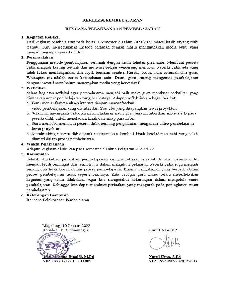 Refleksi RPP Kelas 2 SMT Ii TP 2021-2022 | PDF