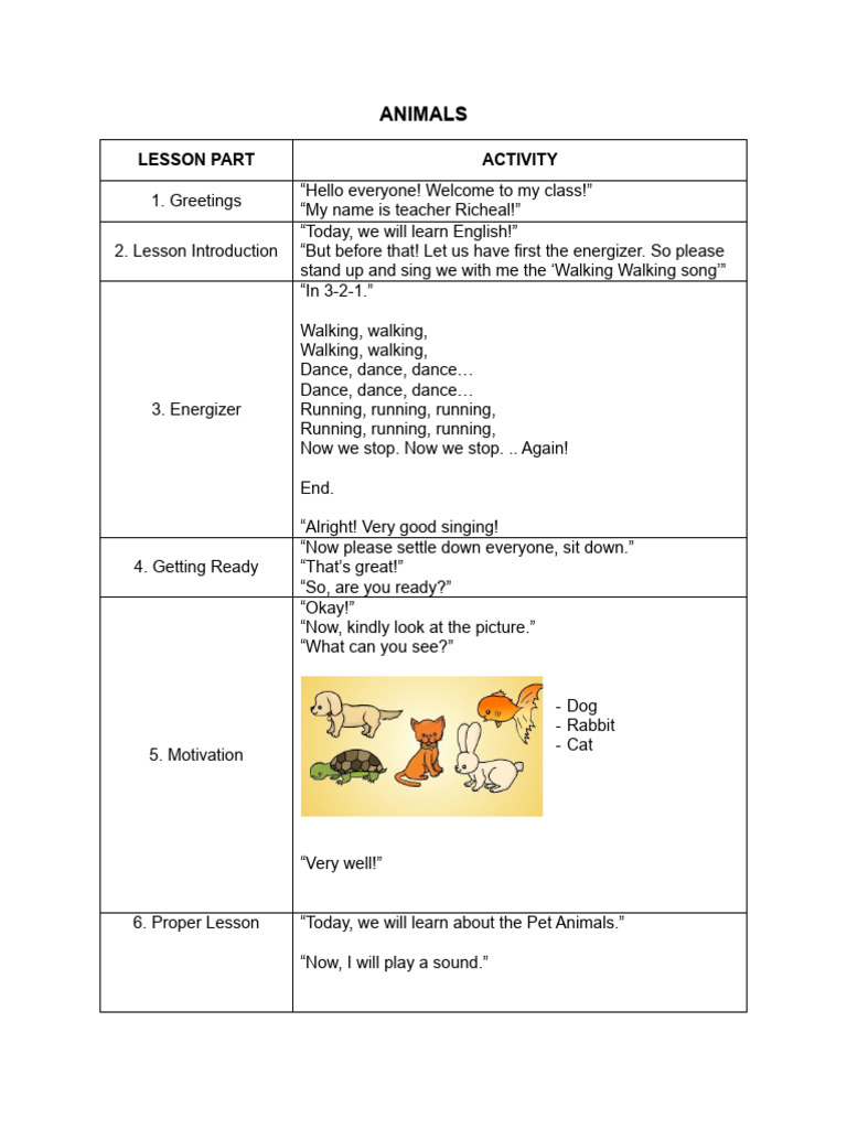 Animals Lesson | PDF | Animals And Humans