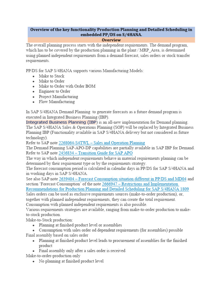 OV - Key Functionality Production Planning and DS in Embedded PP | PDF ...