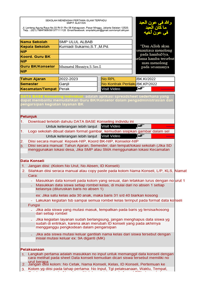 DATA BASE Konseling Individual | PDF