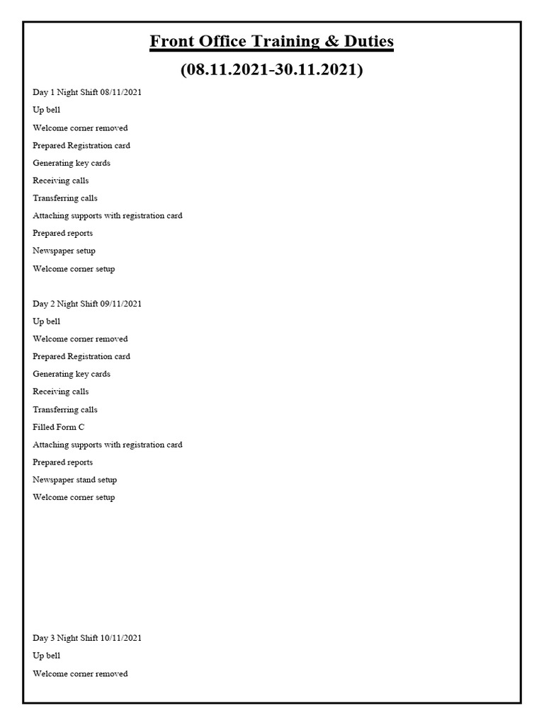 Front Office Training & Duties | PDF