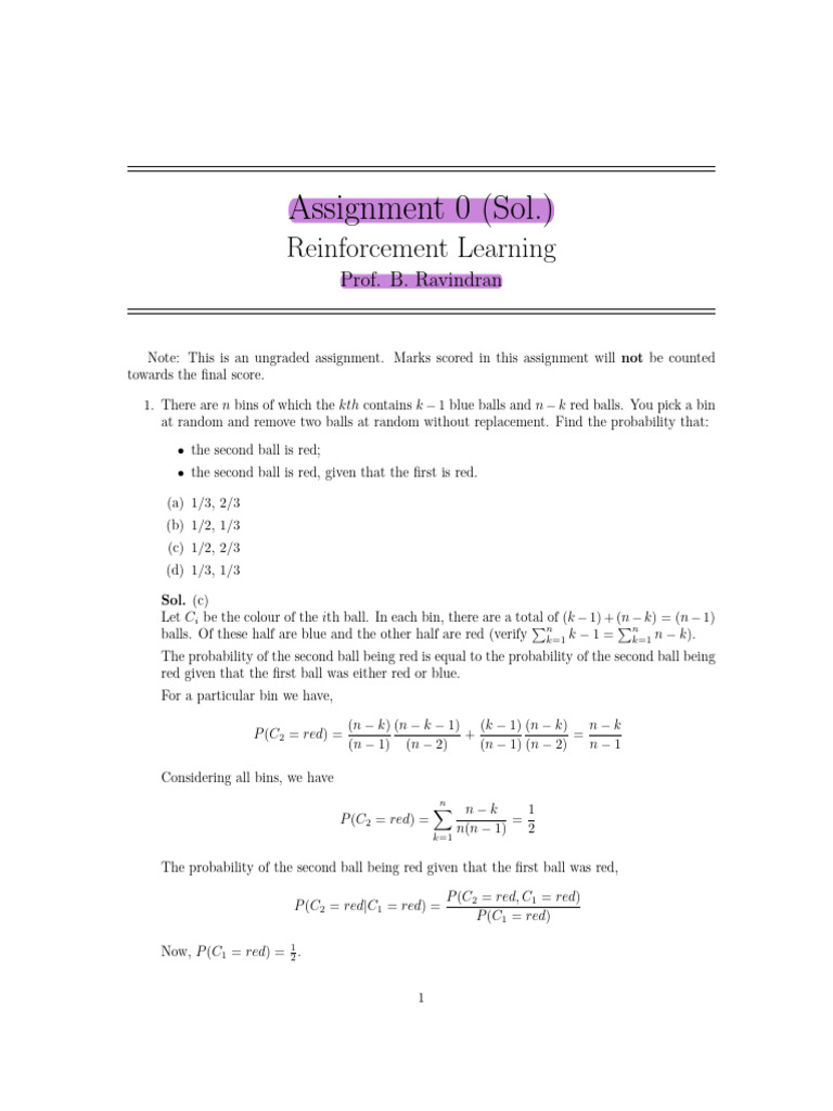 Assignment 0 (Sol.) : Reinforcement Learning | PDF | Eigenvalues And ...