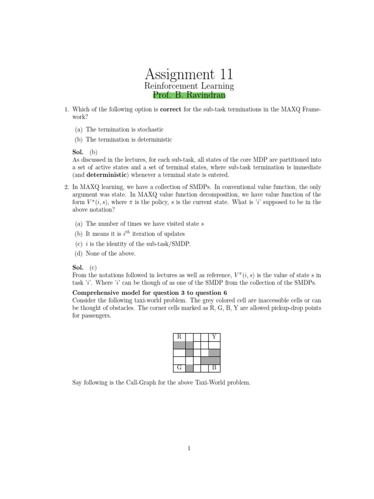 Assignment 11: Reinforcement Learning Prof. B. Ravindran | PDF | Mathematics | Applied Mathematics