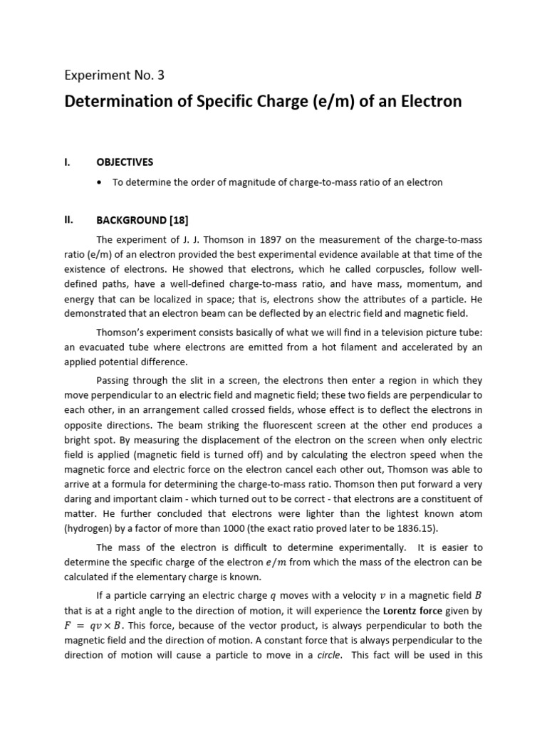 Measurement of E/m Ratio | PDF | Electron | Force
