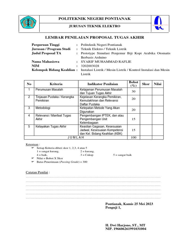 1. Form TA-03. Lembar Penilaian Proposal TA Raflie | PDF