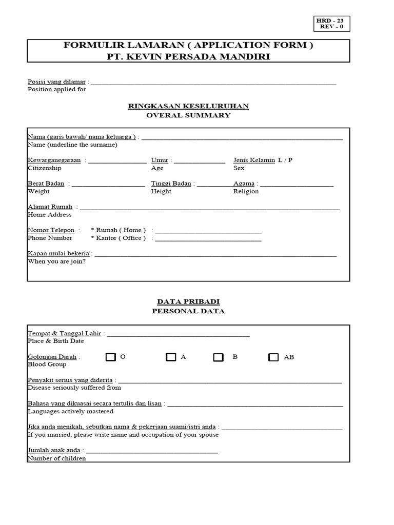 HRD-23 Rev-0 Application Form Lamaran | PDF