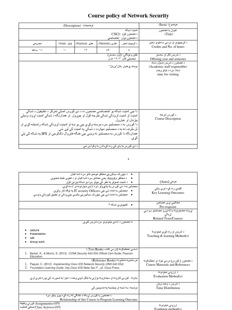 COURSE POLICY OF Network Security | PDF