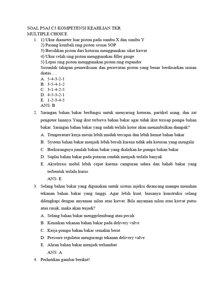 Soal Psaj C3 Kompetensi Keahlian TKR | PDF
