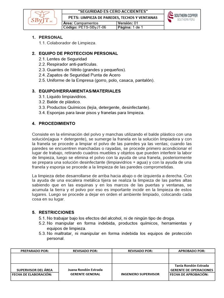 ANEXO B.7 - PETS-SBYJT-06 - Limpieza de Paredes, Techos y Ventanas Ver ...