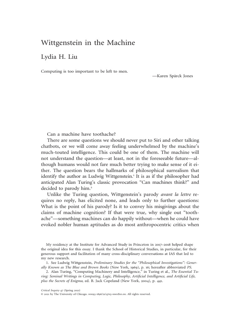 Artigo - Lydia H. Liu - Wittgenstein in The Machine | PDF | Ludwig Wittgenstein | Artificial ...