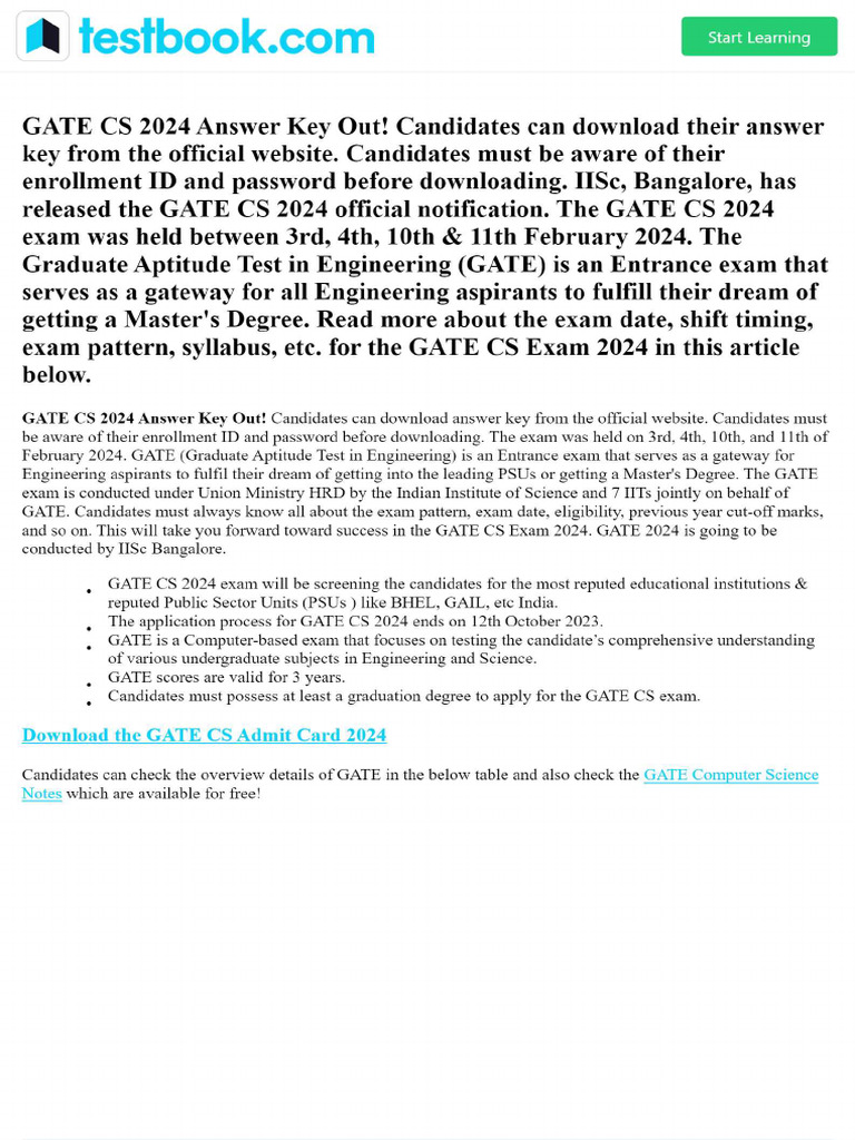 GATE CS Exam 2024exam Info | PDF