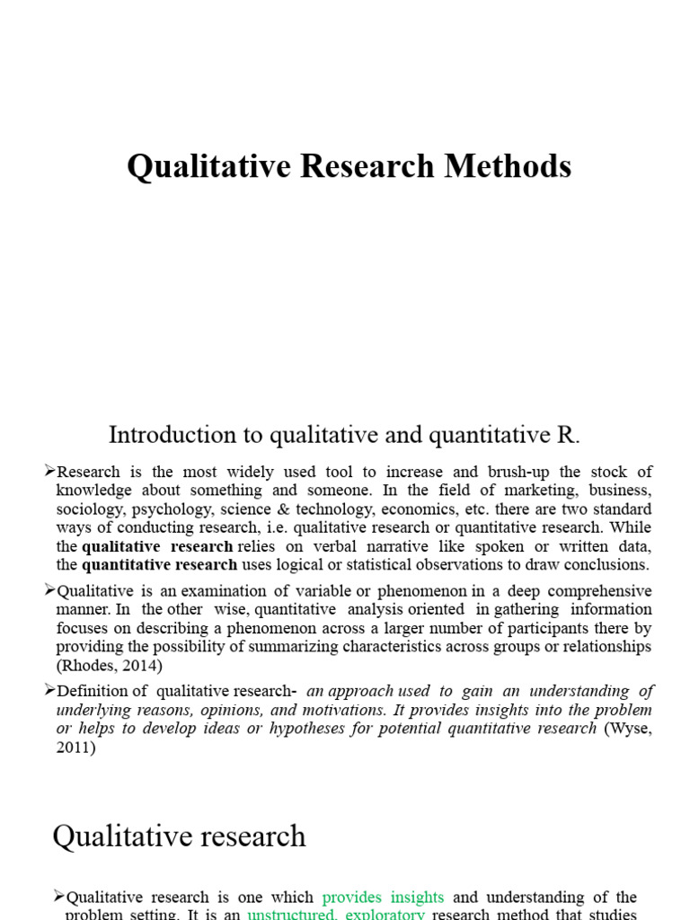 Qualitative Research Methods | PDF | Quantitative Research | Qualitative Research