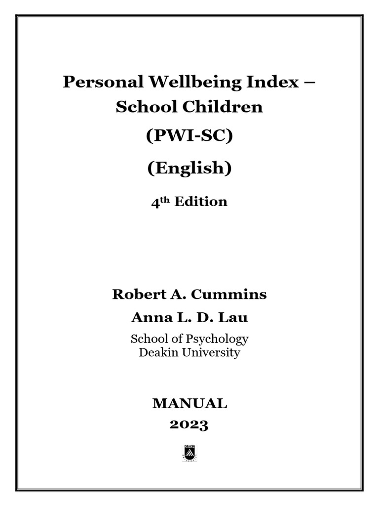 Personal Wellbeing Index for School Kids | PDF | Quality Of Life ...