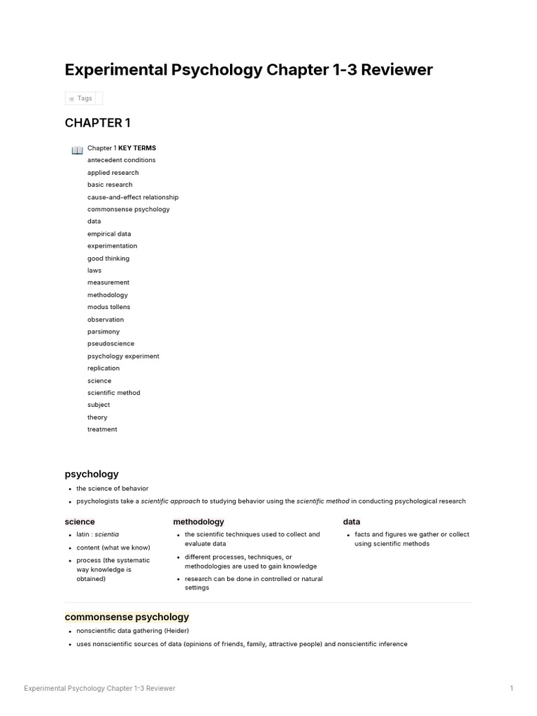 Experimental Psychology Overview: Chapters 1-3 | PDF | Experiment ...
