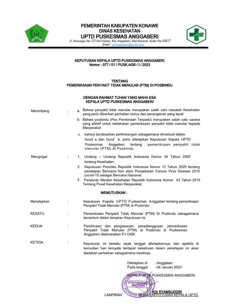 SK Pemeriksaan PTM Di Posbindu | PDF