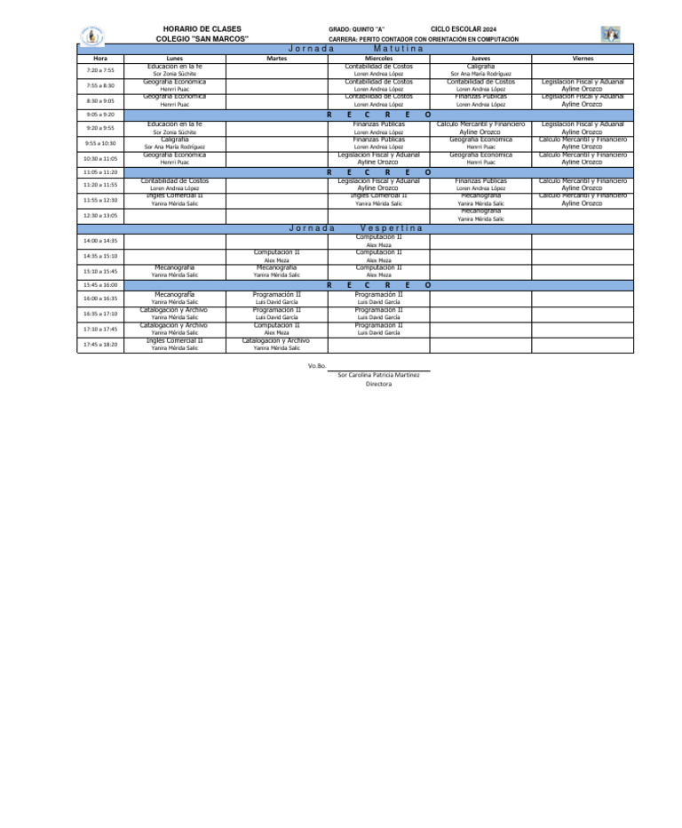 Horario 5 Perito Contador | PDF | Contabilidad | Servicios financieros