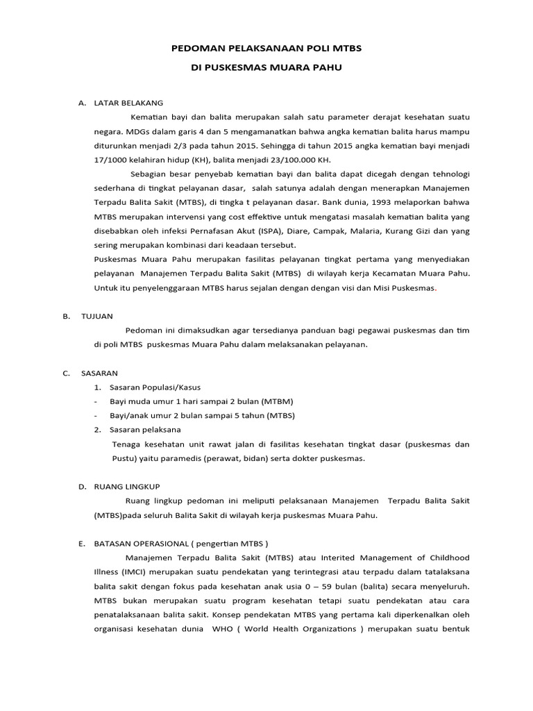 Pedoman Pelaksanaan Poli Mtbs Della Baru | PDF