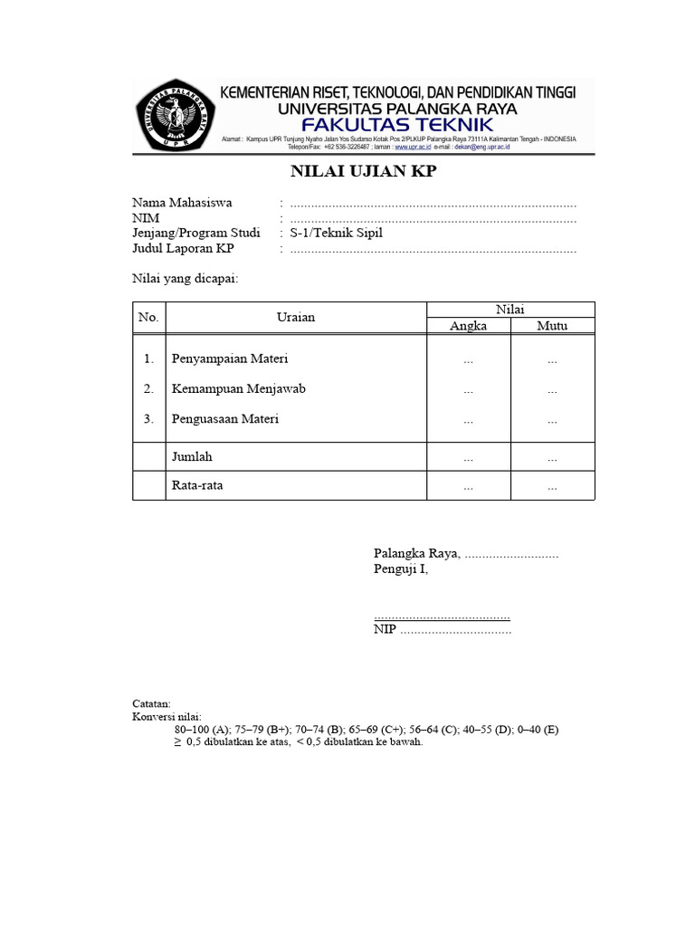 Form-13 Nilai Ujian KP Tiap Dosen Penguji | PDF