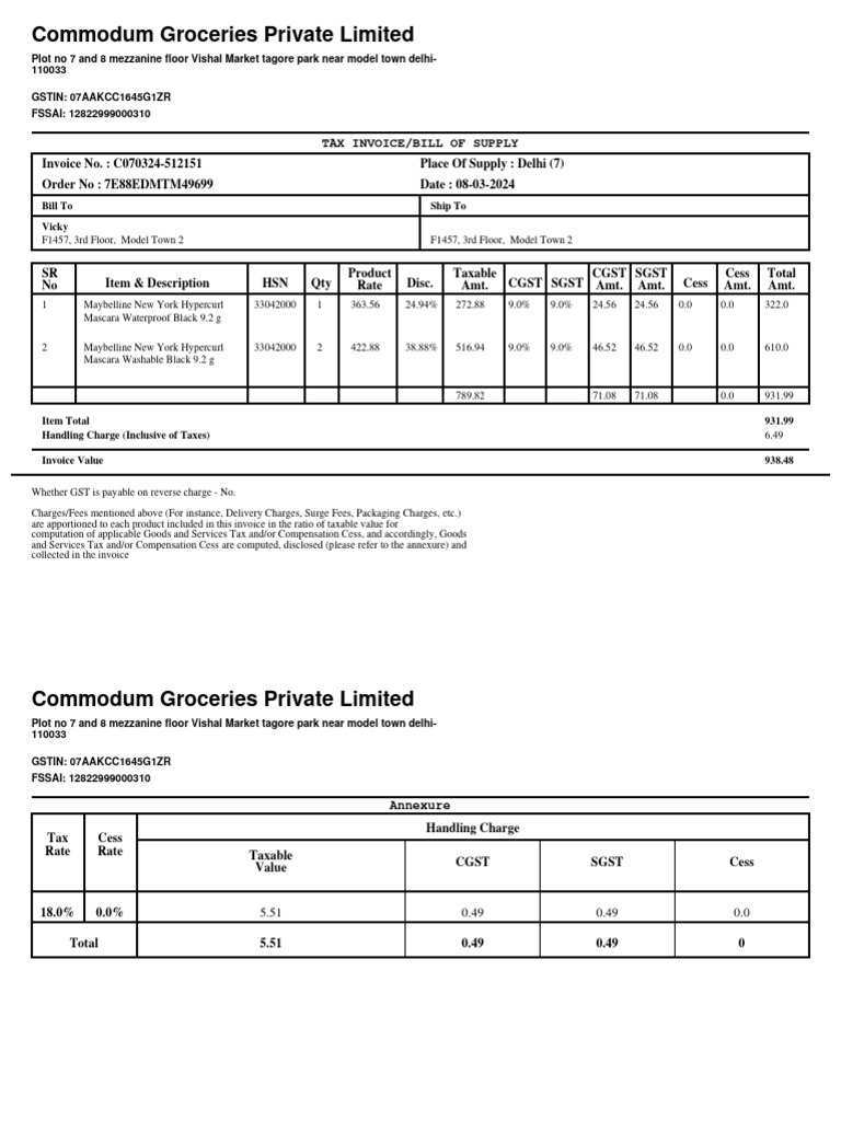 Invoice No.: C070324-512151 Date: 08-03-2024 Order No: 7E88EDMTM49699 ...