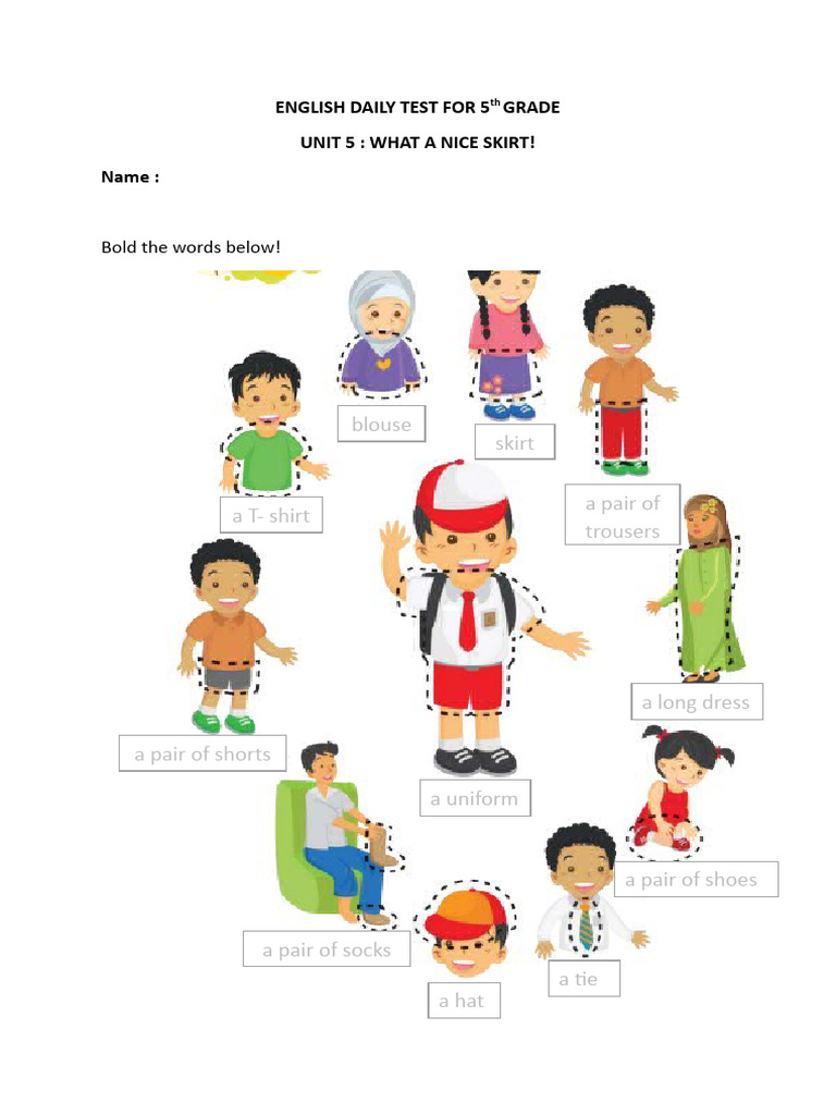 ENGLISH DAILY TEST FOR 5th GRADe Unit 5 Abk | PDF