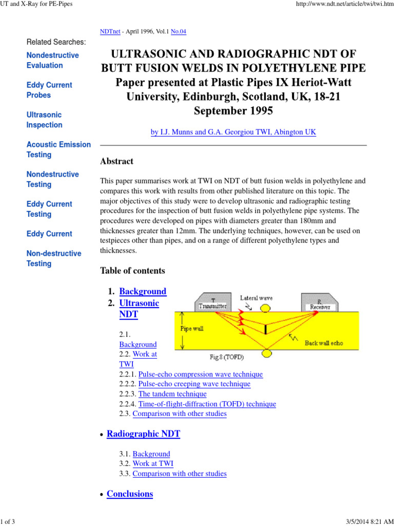 UT and X-Ray For PE-Pipes | PDF | Nondestructive Testing | Materials ...