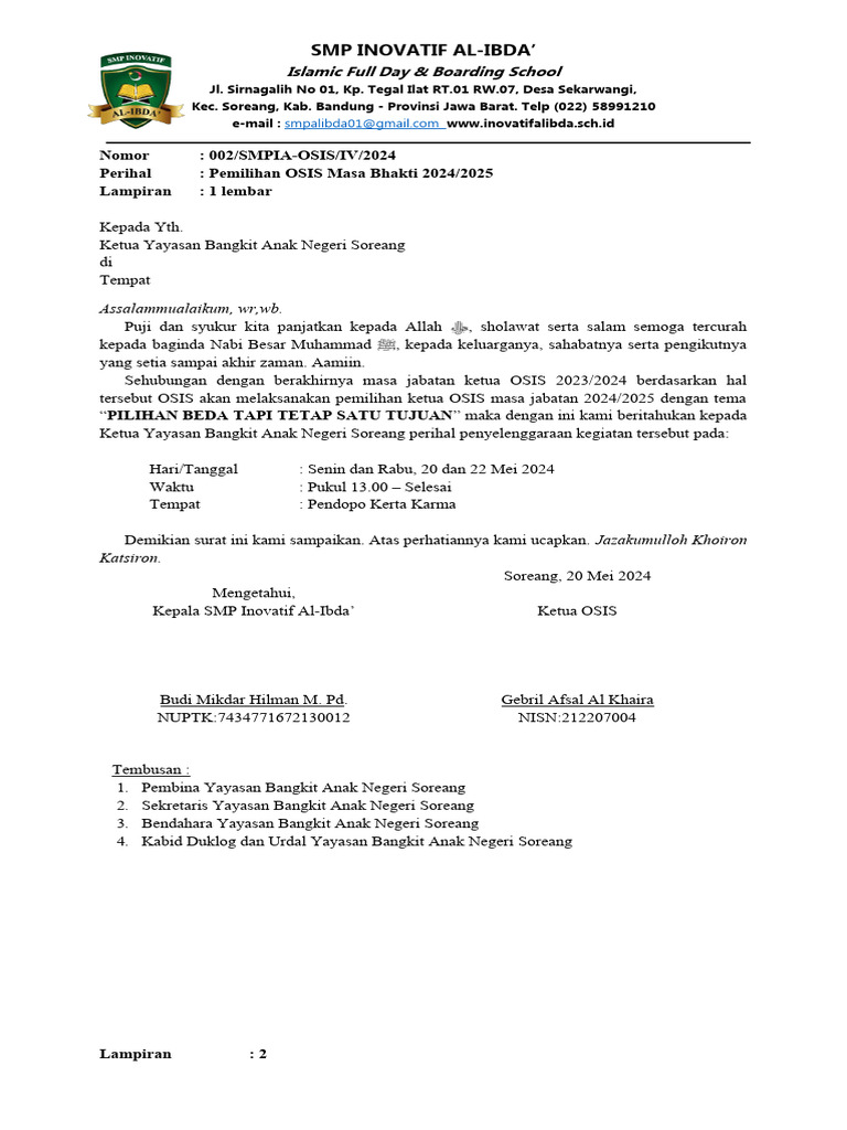Pemilihan OSIS SMP Al-Ibda' 2024/2025 | PDF