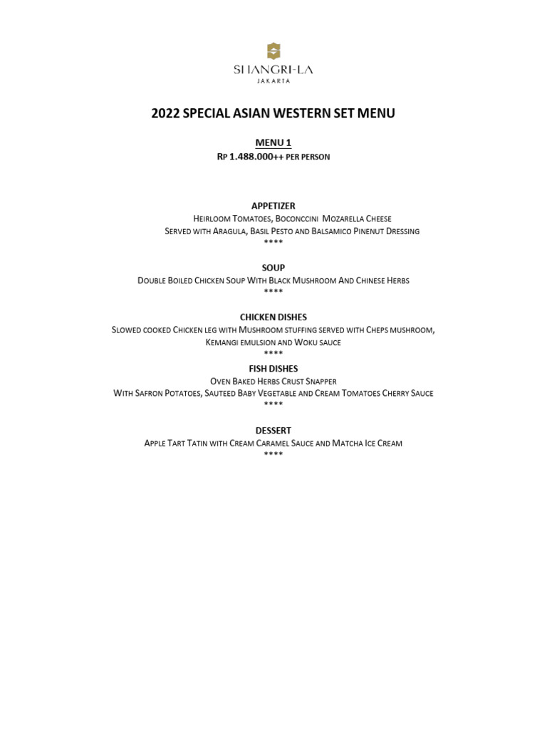 2022 Special Asian Western Set Menu | PDF | Sauce | Desserts