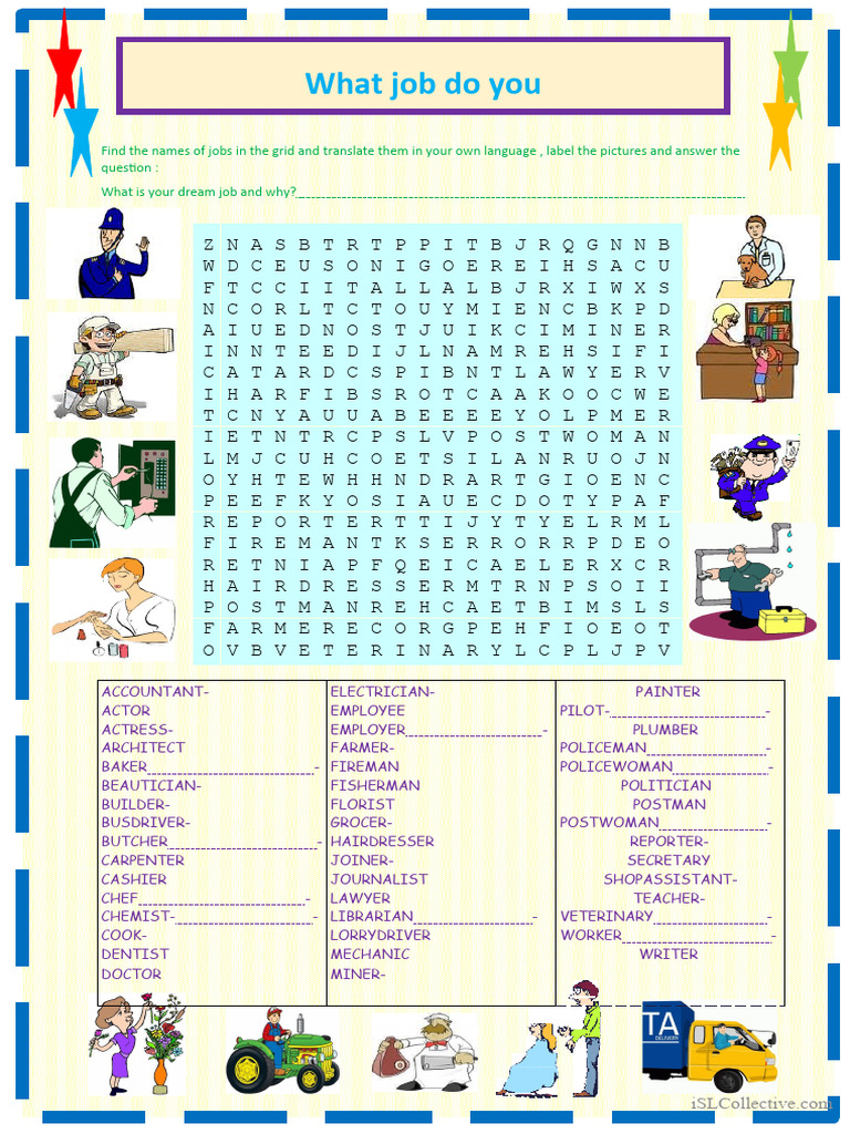 Jobs and occupations wordsearch | PDF