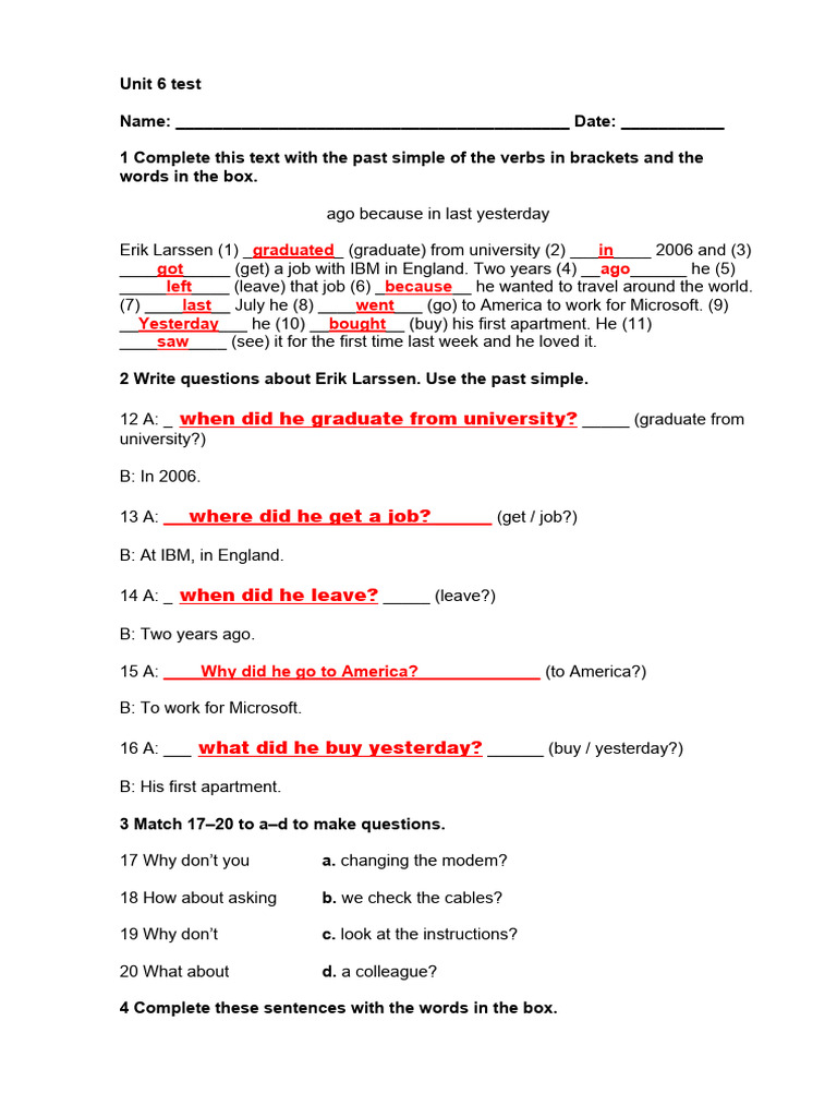 Unit 6 Test Questions and Exercises | PDF