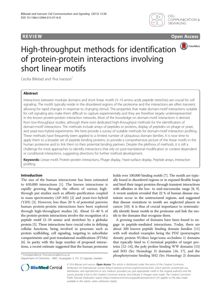 High-Throughput Methods For Identification of Protein-Protein Interactions Involving Short ...