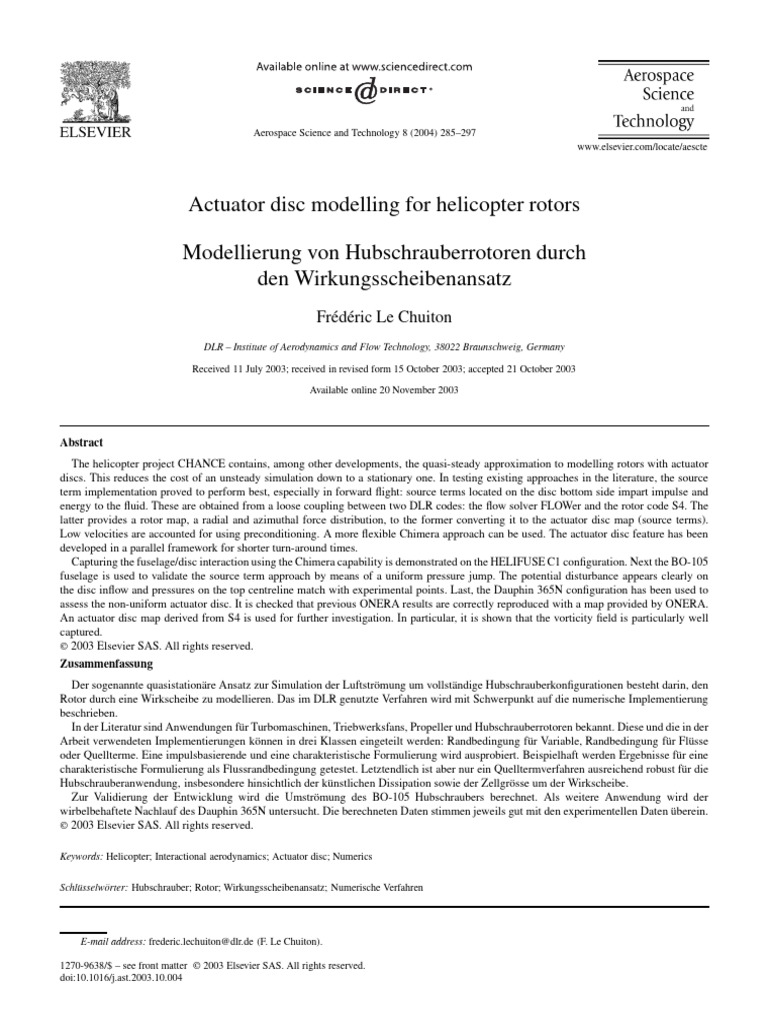 Actuator Disc Modelling For Helicopter Rotors-Chuiton | PDF ...