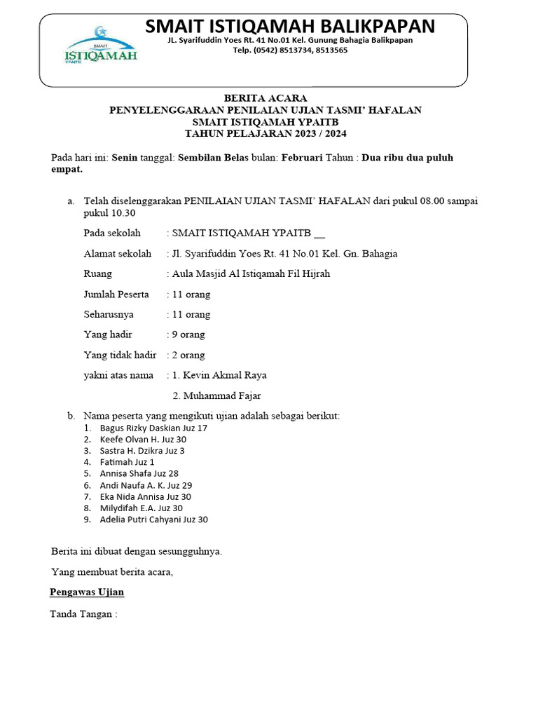 Berita Acara Tasmi 19 Februari 2024 | PDF