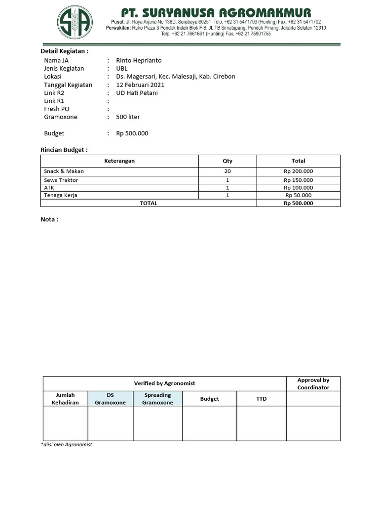 Form Settle Nota - Kop SA | PDF