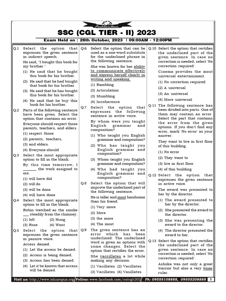 CGL TIER-II - 2023 - 26-10-2023, Paper Print-1 | PDF | Grape | Steel
