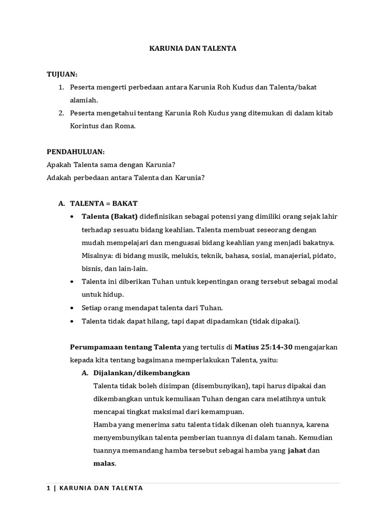 Materi MSJ 3 - Karunia Dan Talenta | PDF