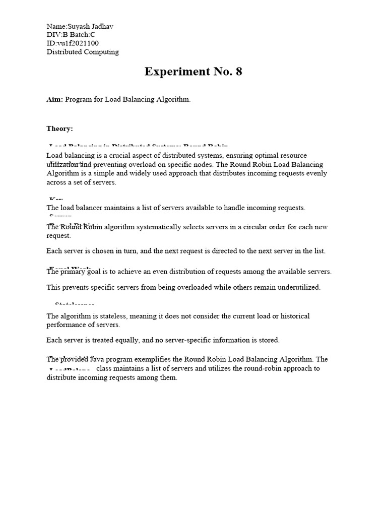 DC Experiment No 8 | PDF | Load Balancing (Computing) | Computing