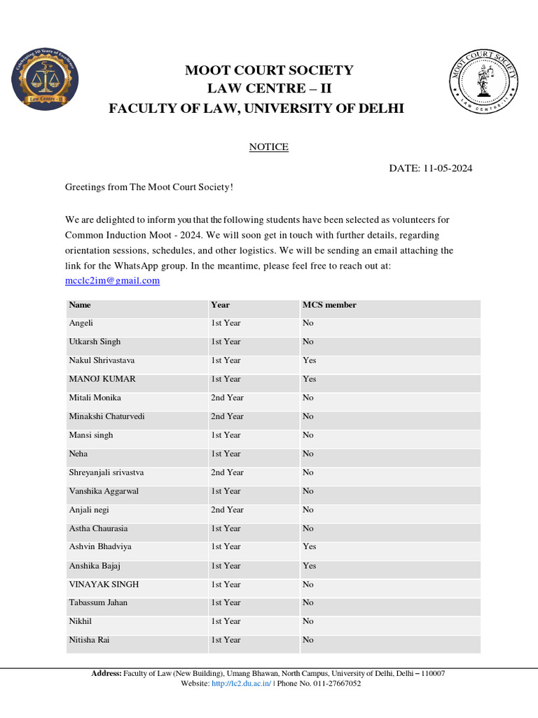 Volunteers List- CIM 2024 | PDF | Legal Education | Academia