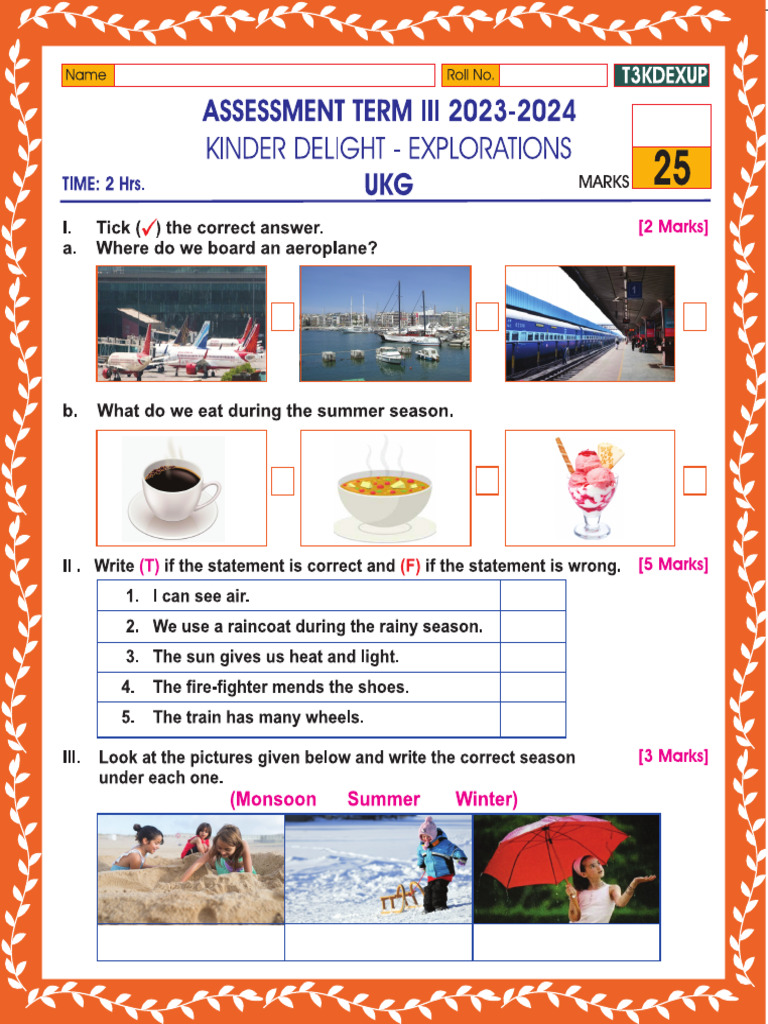 KINDER DELIGHT UKG - EVS 25 Marks | PDF
