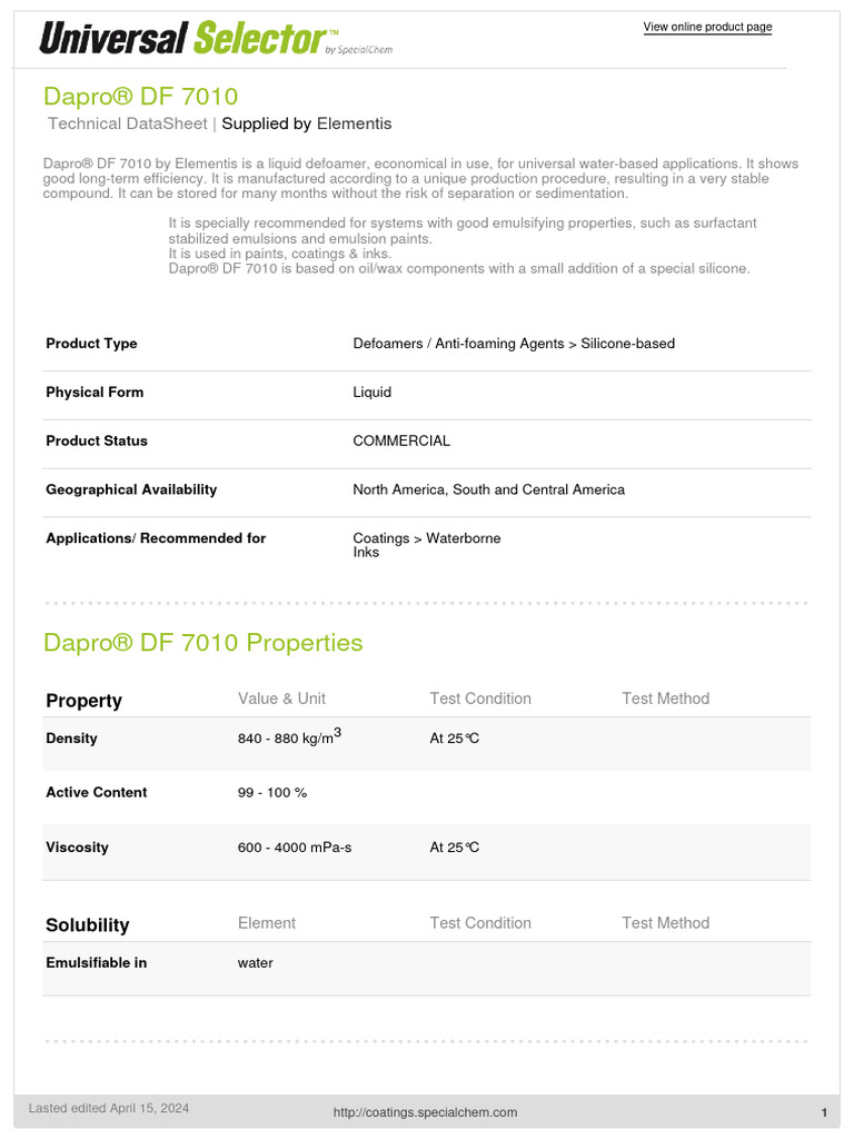Dapro® DF 7010 - Elementis | PDF