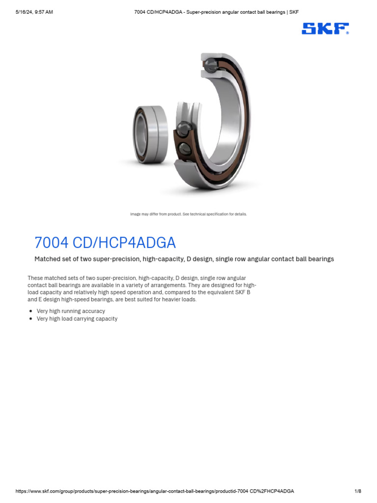 7004 CD - HCP4ADGA - Super-Precision Angular Contact Ball Bearings - SKF | PDF | License ...