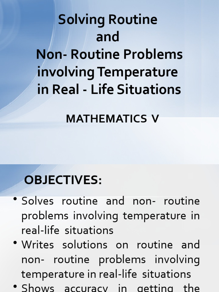 Math5 - Solves Routine and Non - Routine Problems Involving Temperature ...