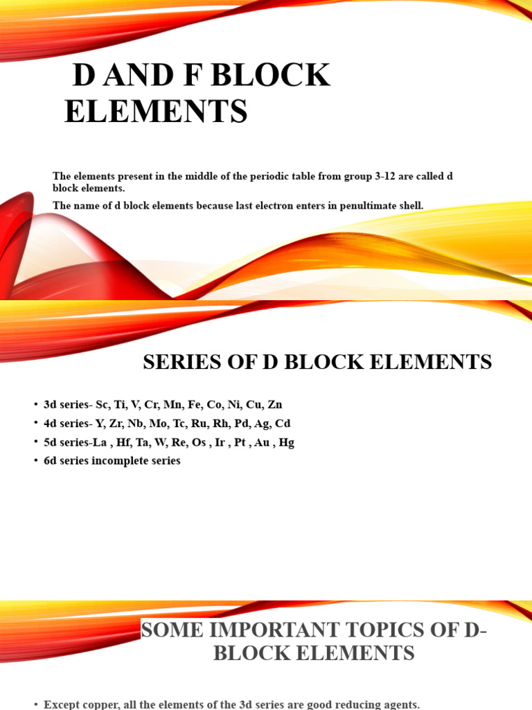 d and f Block Elements | PDF | Transition Metals | Chemical Compounds