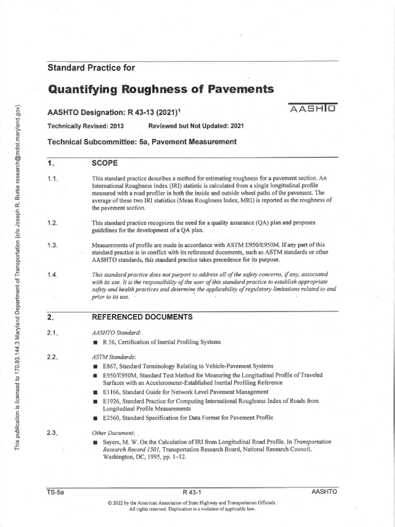 AASHTO R 43 Quantifying Roughness of Pavements | PDF