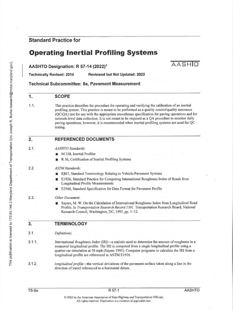 AASHTO R 57 Standard Practice For Operating Inertial Profilers and ...